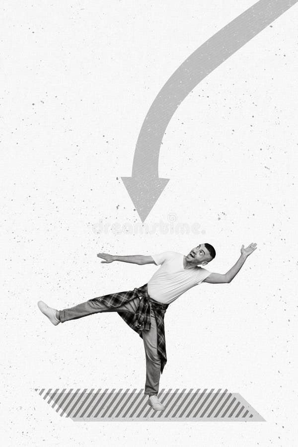 Vertical Collage Portrait of Big Drawing Arrow Down Point Crazy Black ...