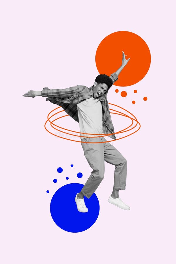 Vertical Collage of Positive Overjoyed Guy Black White Colors Partying ... Vertical Collage of Positive Overjoyed Guy Black White Colors Partying ...