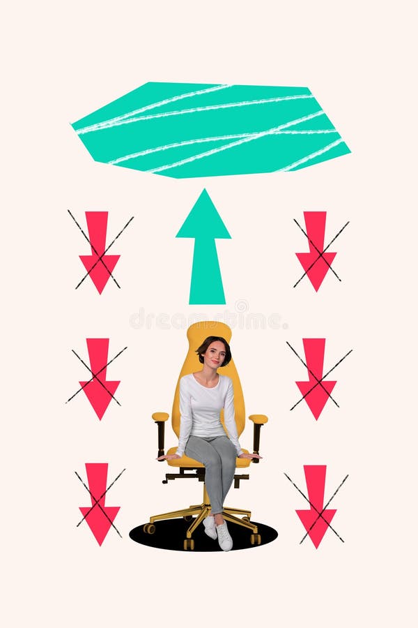 Vertical Collage Poster Sitting Girl Progress Regress Arrows Increase Achieve Top Upwards ...