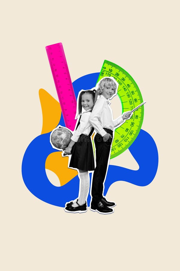 Vertical Collage Sketch Picture of Classmates Learning in School Using ...