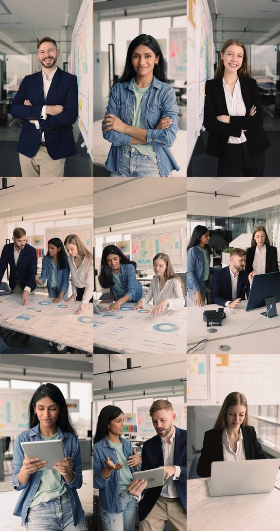 Vertical Collage View Workflow of Diverse Teammates Stock Image - Image ...