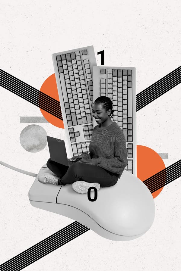 Vertical Collage Young Cheerful Woman Work Remote Freelancer Keyboard ...