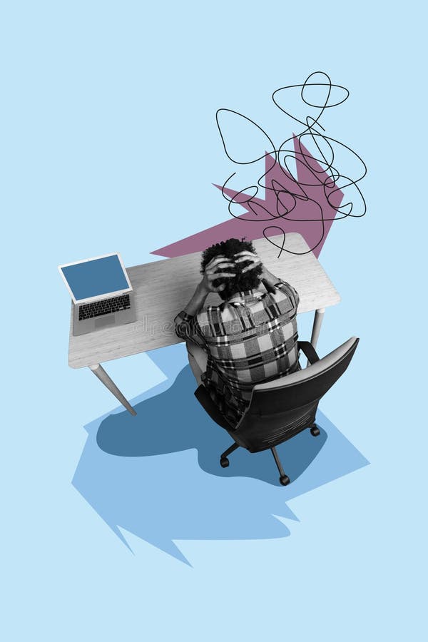 Vertical Collage Young Employee Man Worker Stressed Panic Mental Issues ...