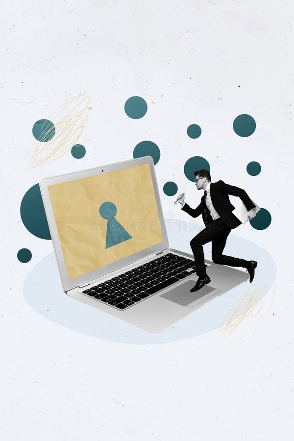Vertical Collage of Young Guy Working in Office Running To Unlock ...