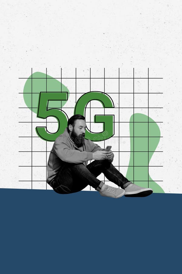 Vertical Collage Young Man 5g Internet Connection Checkered Background ...