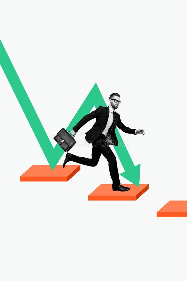 Vertical Collage Young Man Run Go Step Downstairs Regression Decrease Falling Down Stock Dynamic ...