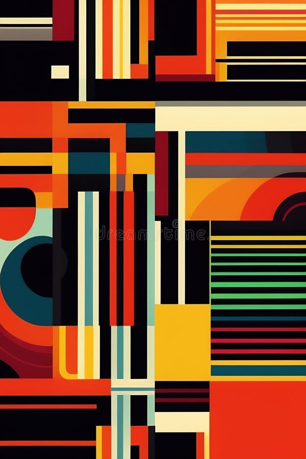 Vertical Colorful Illustration of Geometrical Shapes Creates a Retro ...
