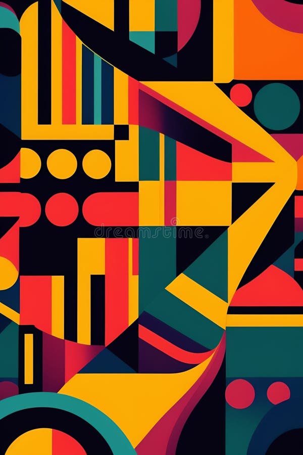 Vertical Colorful Illustration of Geometrical Shapes Creates a Boho ...