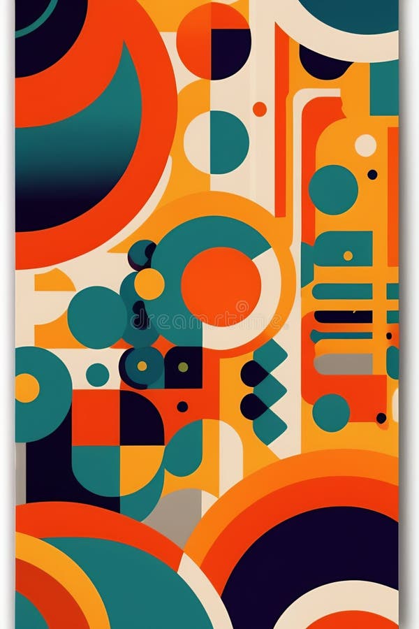 Vertical Colorful Illustration of Geometrical Shapes Creates a Retro ...