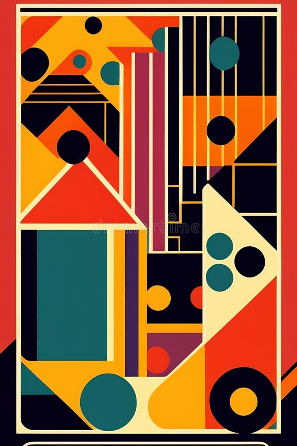Vertical Colorful Illustration of Geometrical Shapes Creates a Retro ...