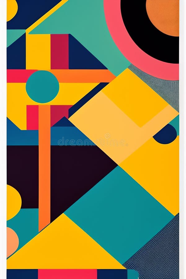 Vertical Colorful Illustration of Geometrical Shapes Creates a Retro ...