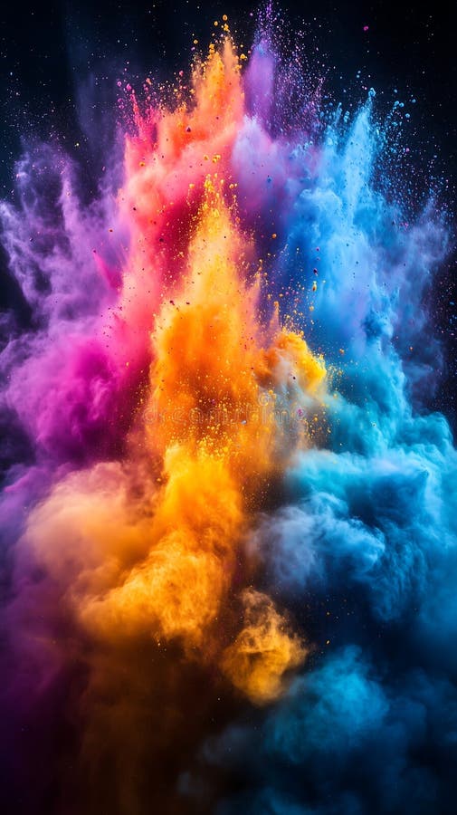Vertical Colorful Powder Explosion on Black Background. Generated Using ...