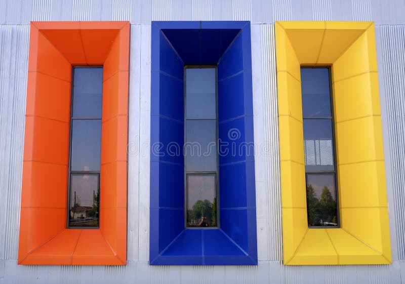 Vertical Colorful Windows, Orange, Blue, Yellow, Frame Stock Photo ...