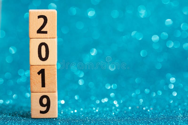 Vertical Column of Numbers 2019 on Blue Sparkling Background. Stock ...