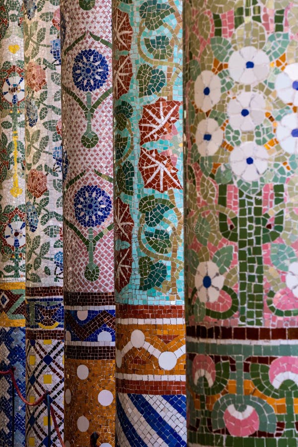 Vertical of Columns Covered with Mosaic Tiles Stock Photo - Image of ...