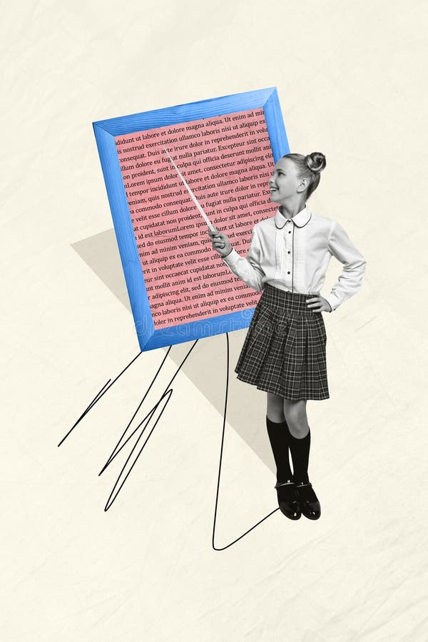 Vertical Composite Collage of Funky Schoolgirl Studying Professor ...