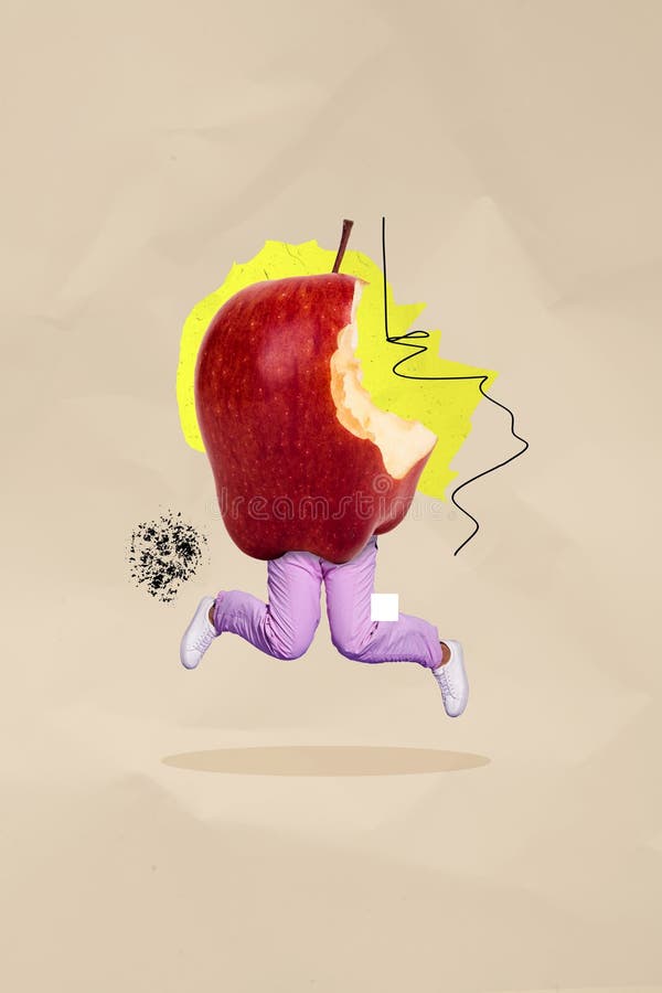 Vertical Composite Collage Image Picture of Mini Legs Big Bitten Apple ...