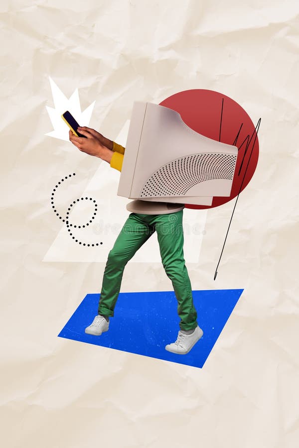 Vertical Composite Collage Image Picture of Pc Screen Legs Arms Hold ...