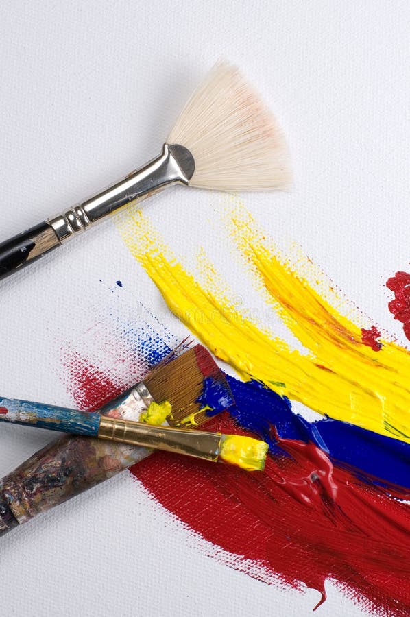 Vertical Composition of Acrylic Paint and Brushes Stock Photo - Image ...