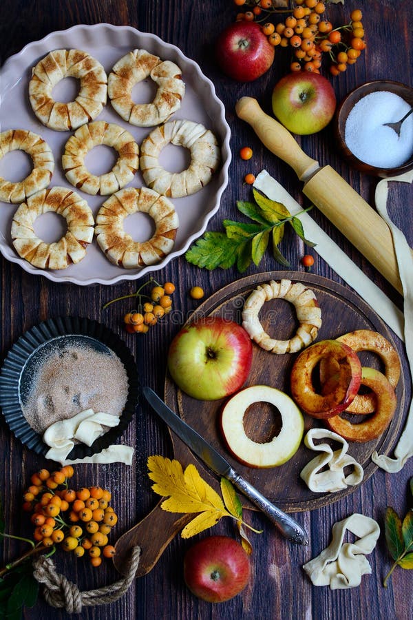 Vertical Composition. Apples, Dough, Cinnamon, Sugar are Ingredients ...