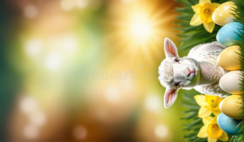 Vertical Composition with a Cute Sheep and Colorful Easter Eggs. Free ...