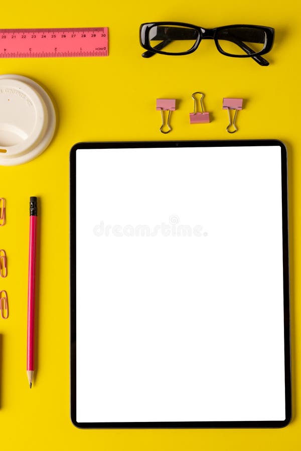 Vertical Composition of School Equipment and Tablet with Copy Space on ...