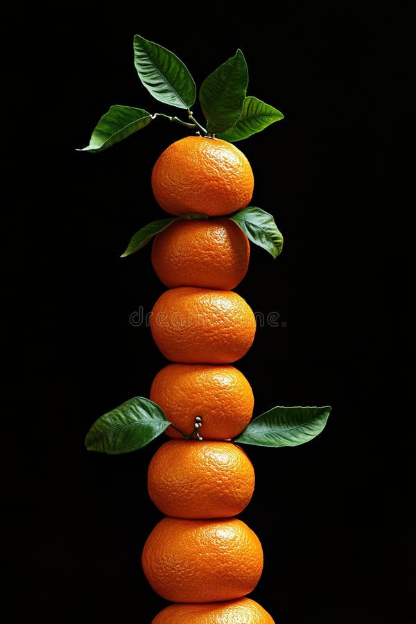 Vertical Composition Stack of Mandarins Balanced on Top of Each Other ...