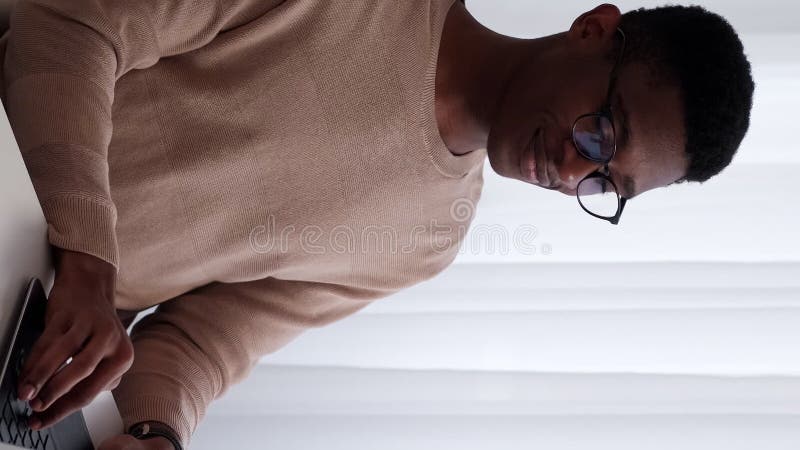 Vertical Computer Work Online Chatting Man Laptop Stock Video - Video ...