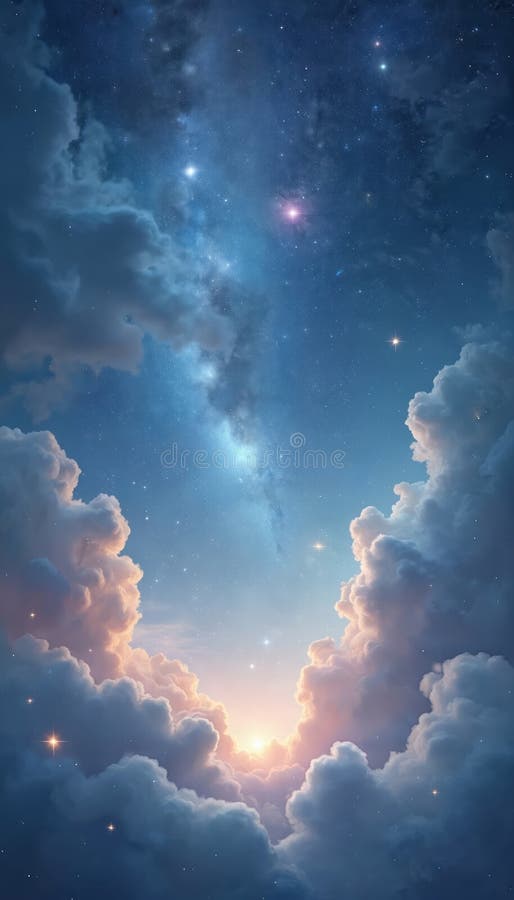 Vertical Cosmic Background with Vibrant Blue and White Clouds, Deep ...