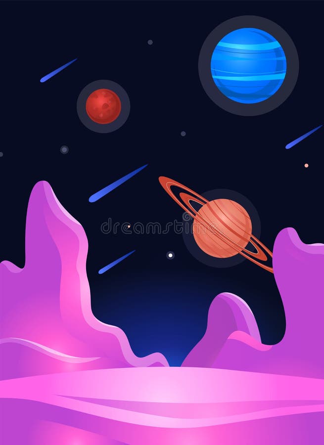 Vertical Cosmic Planet Landscape or Surface Background Flat Vector ...