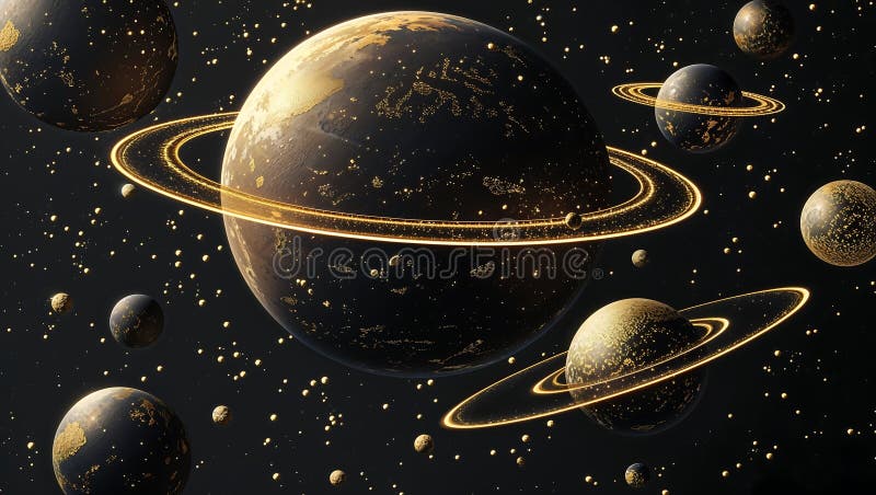 Vertical Cosmic Scene with Floating Planets and Celestial Spheres Stock ...