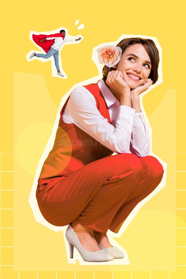 Vertical Creative Collage Illustration Of Positive Minded Girl Think