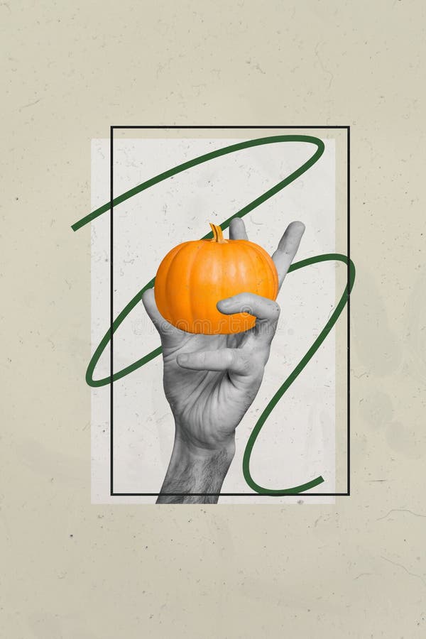 Vertical Creative Collage Image of Hand Holding Pumpkin Decoration ... Vertical Creative Collage Image of Hand Holding Pumpkin Decoration ...