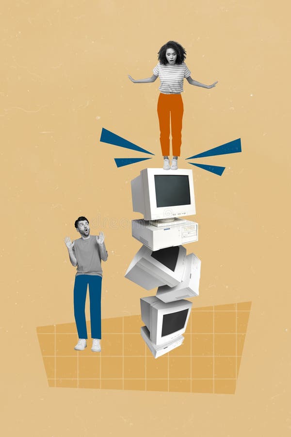 Vertical Creative Collage Image of Scared Man Frightened Woman Standing ...