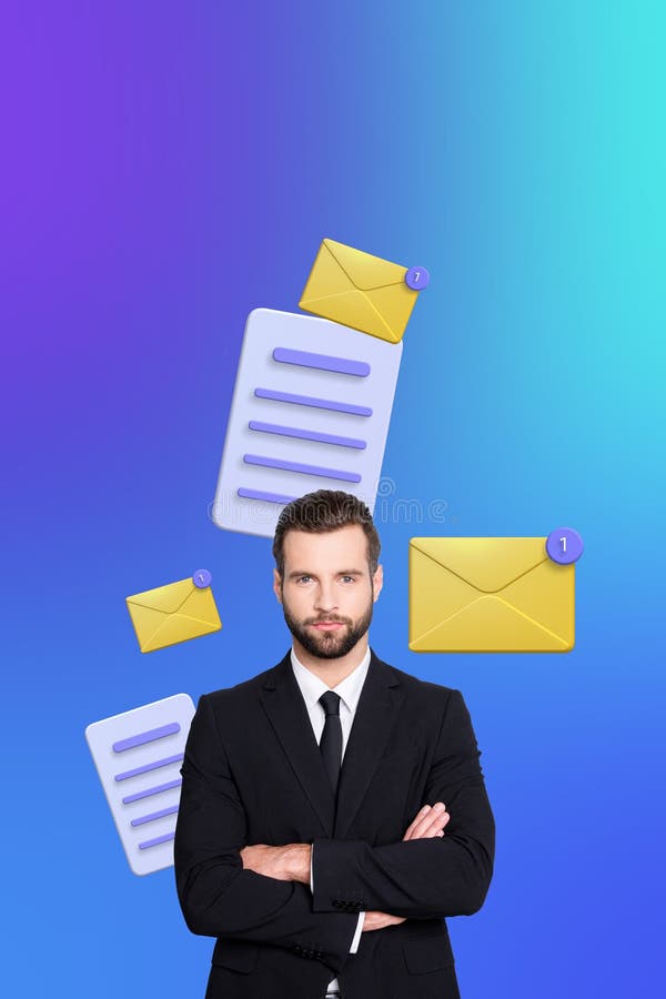 Vertical Creative Collage Image Standing Young Businessman Crossed ...