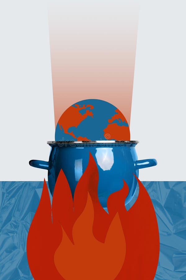Vertical Creative Collage Picture Boiled Warm Hot Up Burn Planet Change ...