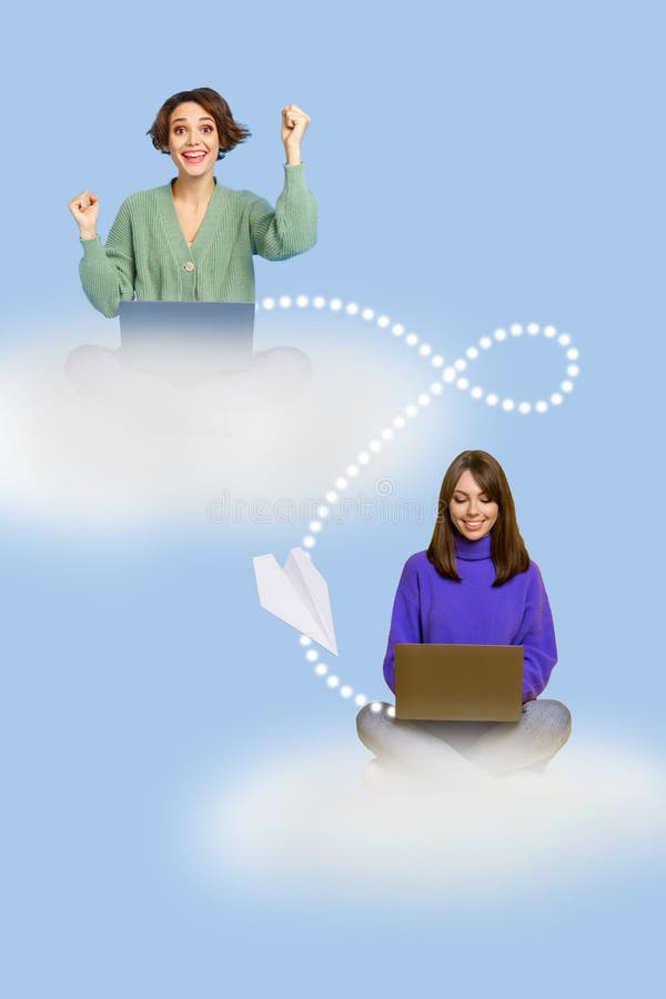 Vertical Creative Collage Picture of Two People Sitting Cloud Paper ... Vertical Creative Collage Picture of Two People Sitting Cloud Paper ...