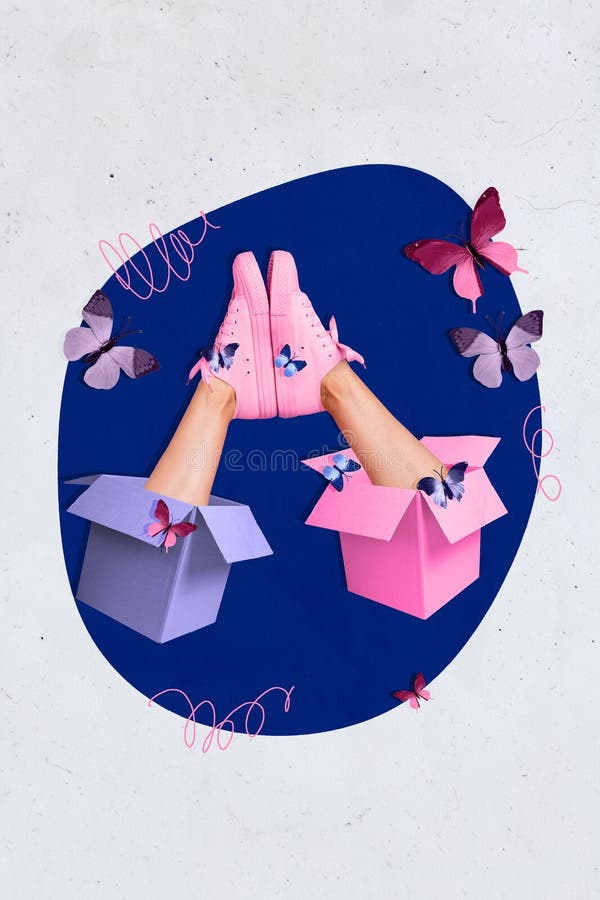 Vertical Creative Collage Picture Woman Shaven Legs Carton Boxes Flying ... Vertical Creative Collage Picture Woman Shaven Legs Carton Boxes Flying ...
