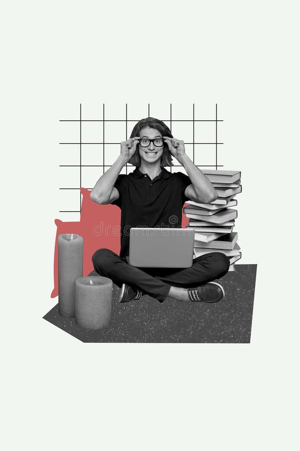 Vertical Creative Collage Picture Young Cheerful Man Programmer Student ...