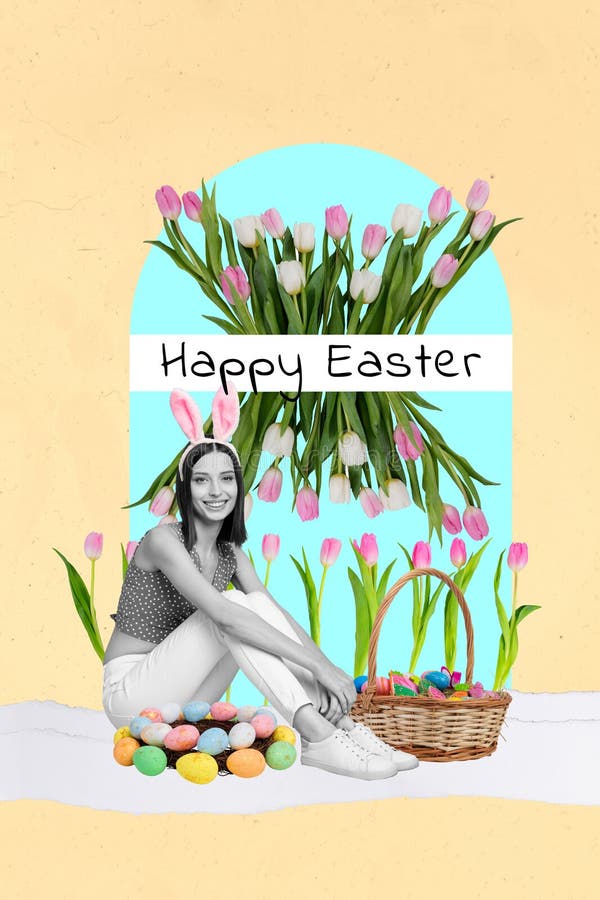 Vertical Creative Collage Picture Of Young Cute Lady Wearing Rabbit