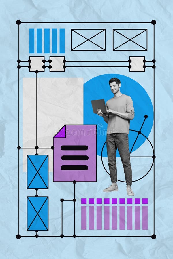 Vertical Creative Collage Poster Young Standing Man Project Manager ...