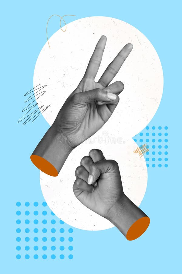 Vertical Creative Collage of Two Hands Black White Gamma Play Rock ...