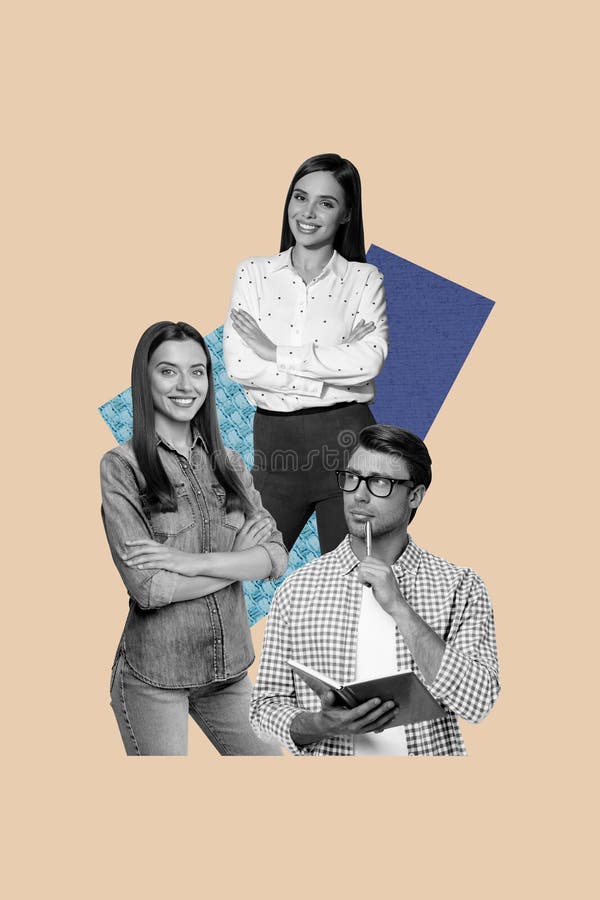 Vertical Creative Image Collage Happy Young Workers Employees Task ...