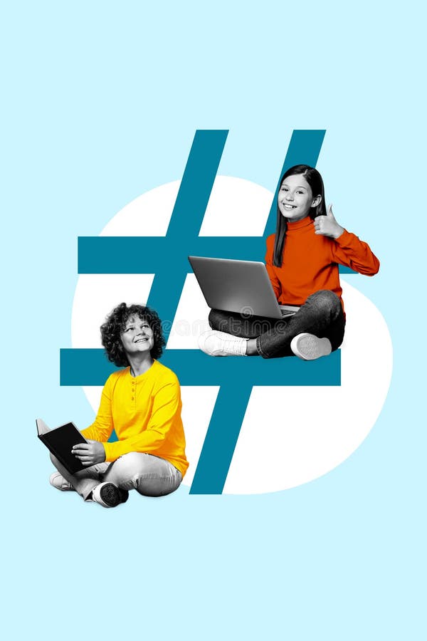 Vertical Creative Photo Collage of Two Teenage Students Prepare for ... Vertical Creative Photo Collage of Two Teenage Students Prepare for ...