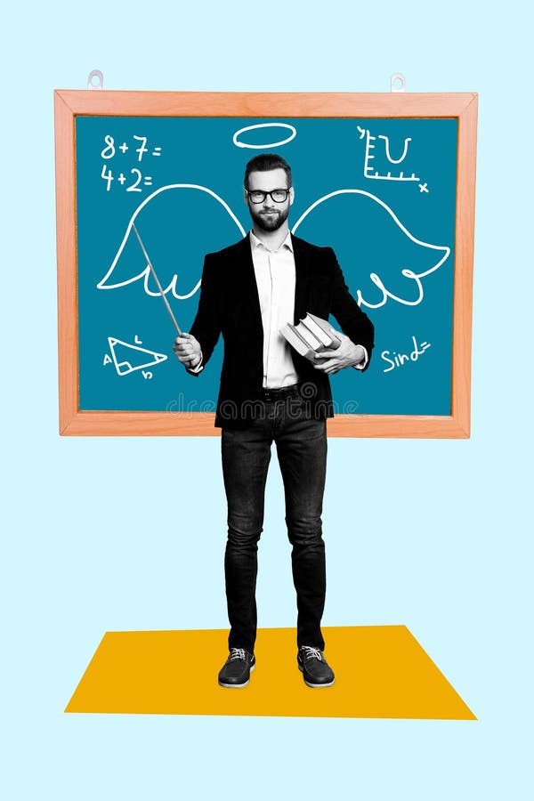 Vertical Creative Poster Collage Smart Teacher Young Guy Standing ...