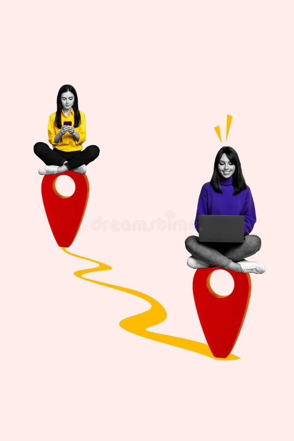 Vertical Creative Poster Collage Two Sitting Young Girls Colleagues ... Vertical Creative Poster Collage Two Sitting Young Girls Colleagues ...