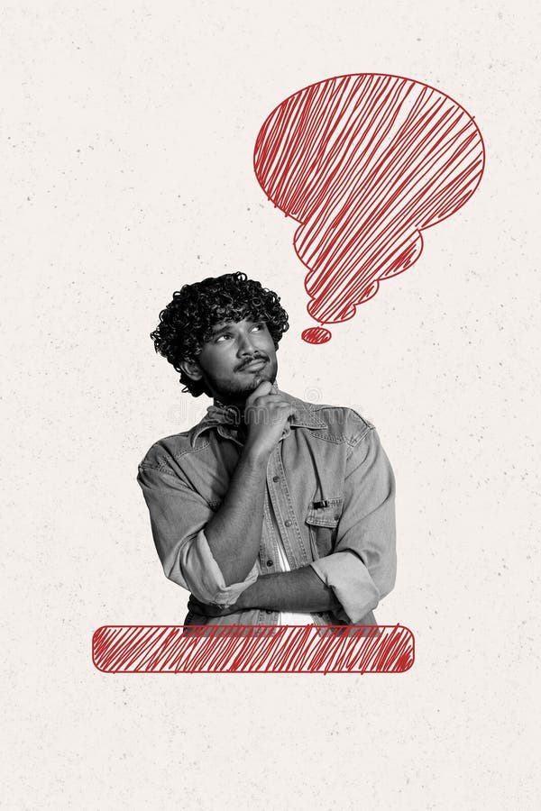 Vertical Creative Retro 3d Magazine Collage Image of Doubtful Unsure ...