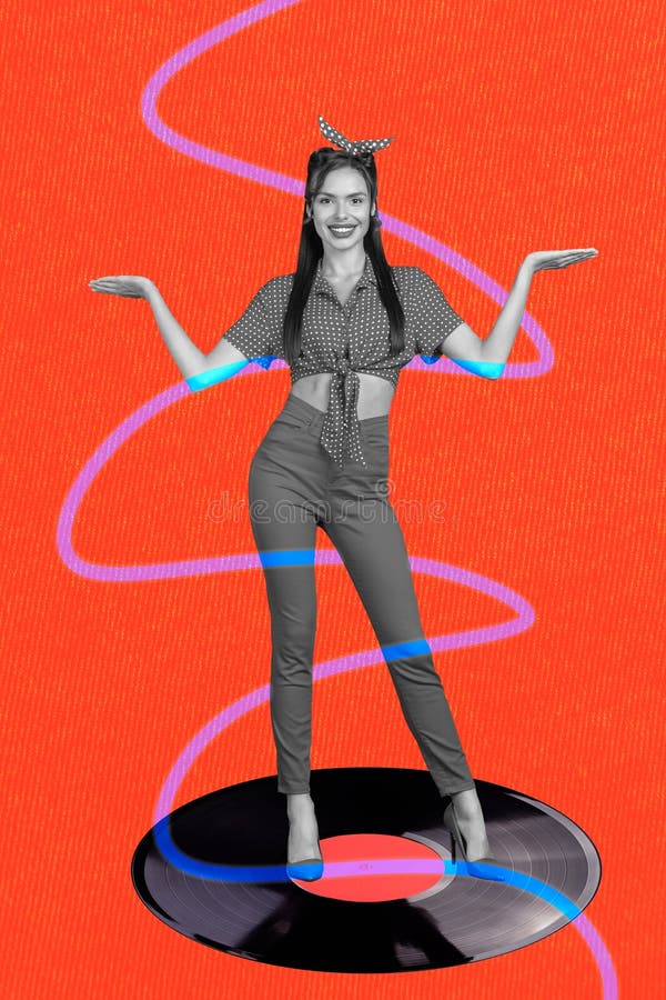 Vertical Creative Template Collage of Young Hipster Attractive Lady ... Vertical Creative Template Collage of Young Hipster Attractive Lady ...