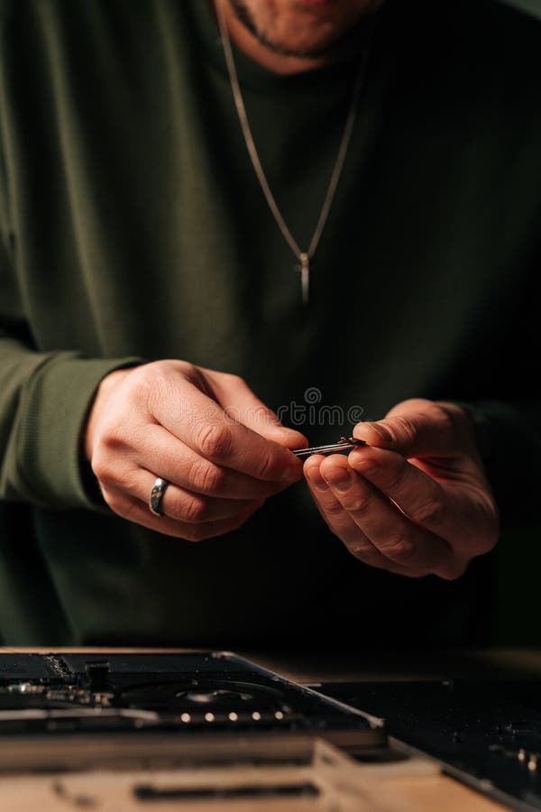 Vertical Cropped Shot of Electronic Engineer Using Tweezers, Fixing ...