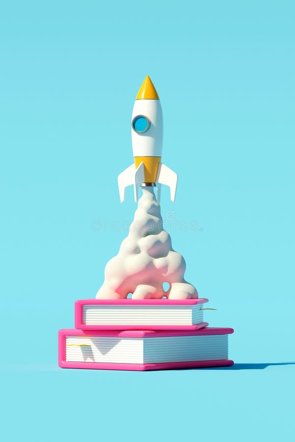 Vertical 3d Artwork Collage Picture of Pile Stack Book Small Launching ...